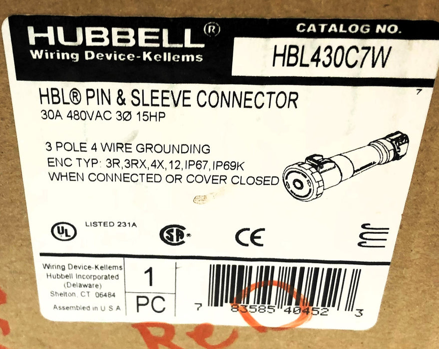 Hubbell 3 Pole 4 Wire Grounding Pin & Sleeve Connector HBL430C7W NOS ...