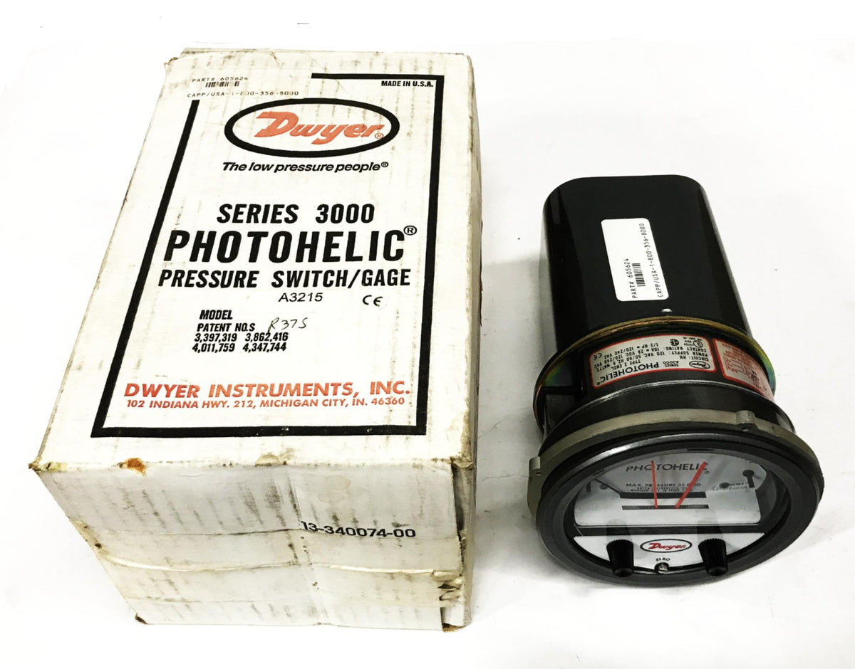 Dwyer Series 3000 Photohelic Pressure Switch and Gage A3215 NOS ...