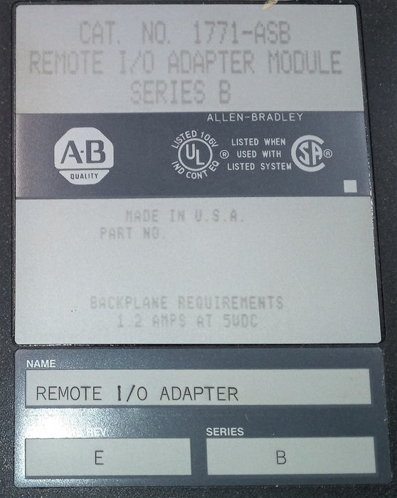 Allen-Bradley Remote I/O Adapter Module 1771-ASB Series B Firmware Rev ...