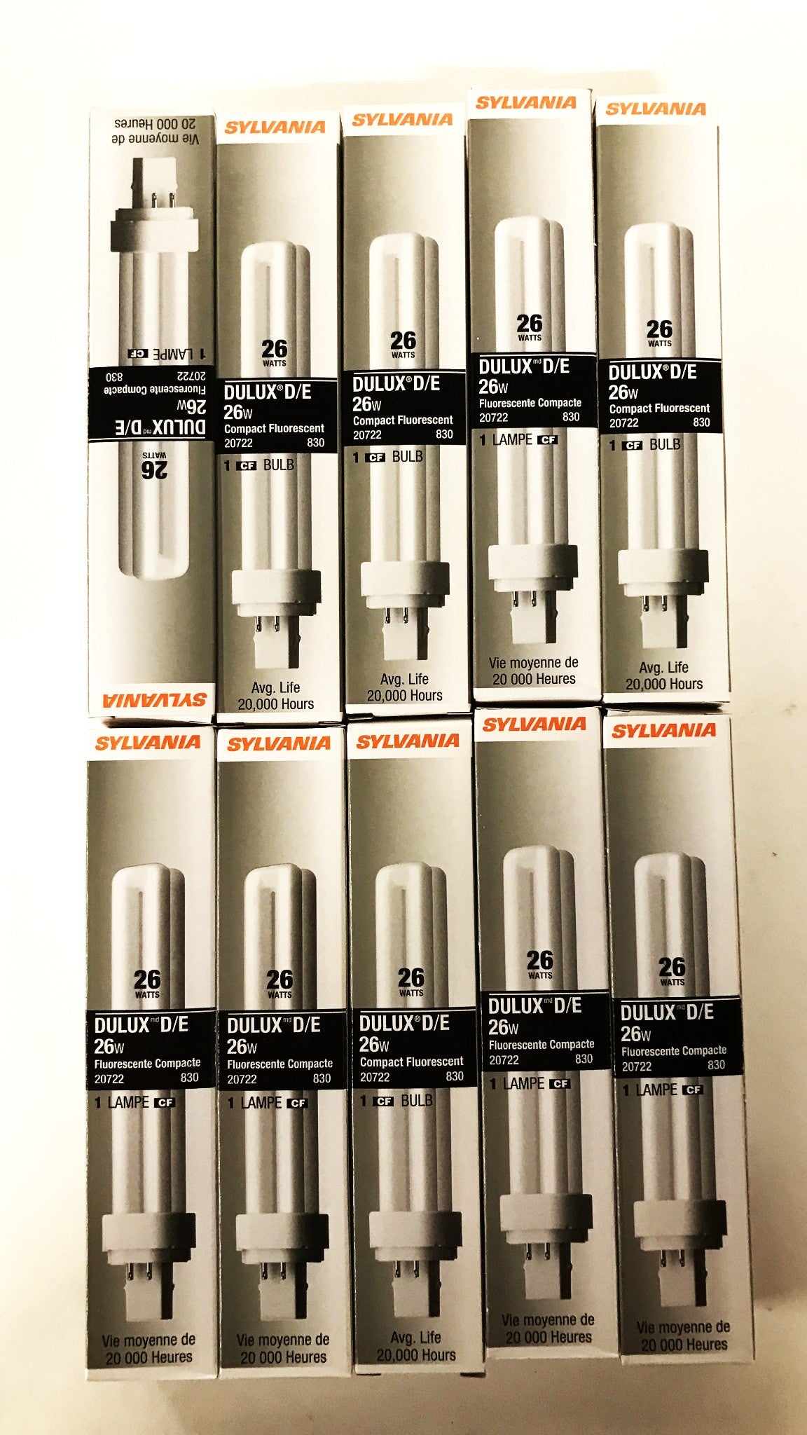 Sylvania Compact CF26DD 26 Watt Fluorescent Lamp 20722 [Lot of 10] NOS ...