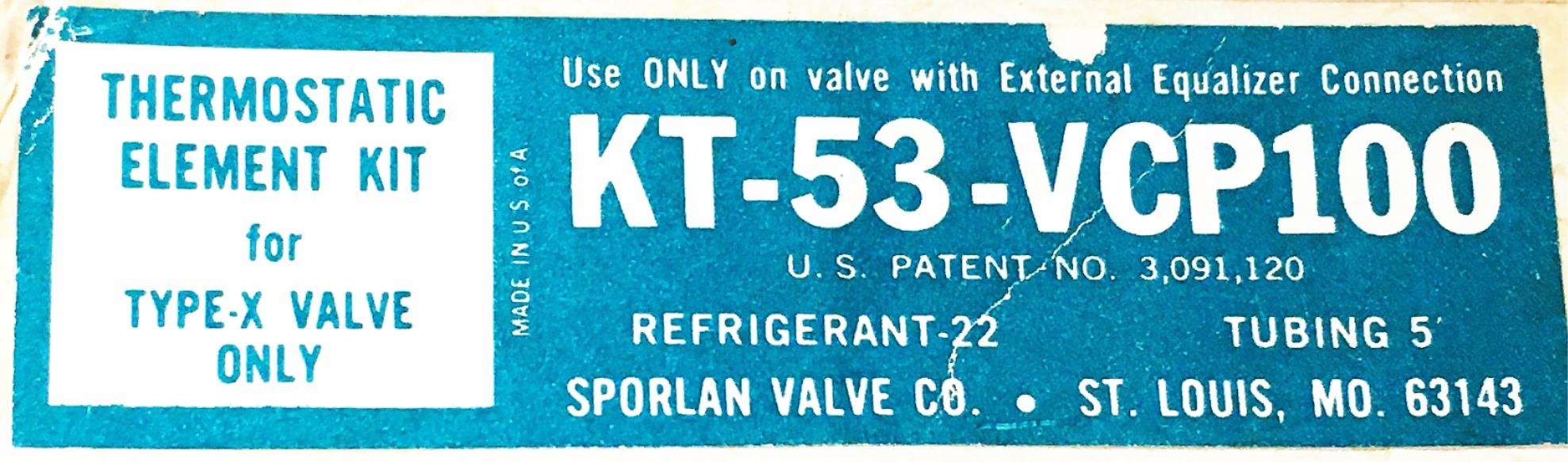 Sporlan Thermostatic Element Kit For Type X Valve KT-53-VCP100 NOS ...