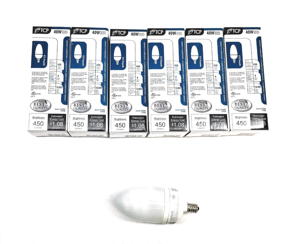 TCP 450 Lumen Compact Fluorescent E12 Torpedo Bulb 10709C (2700K) [Lot ...