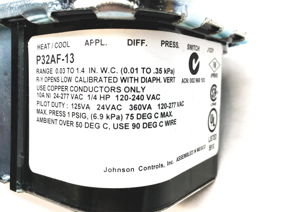 Johnson Controls Sensitive Differential Pressure Switch P32AF-13C NOS ...