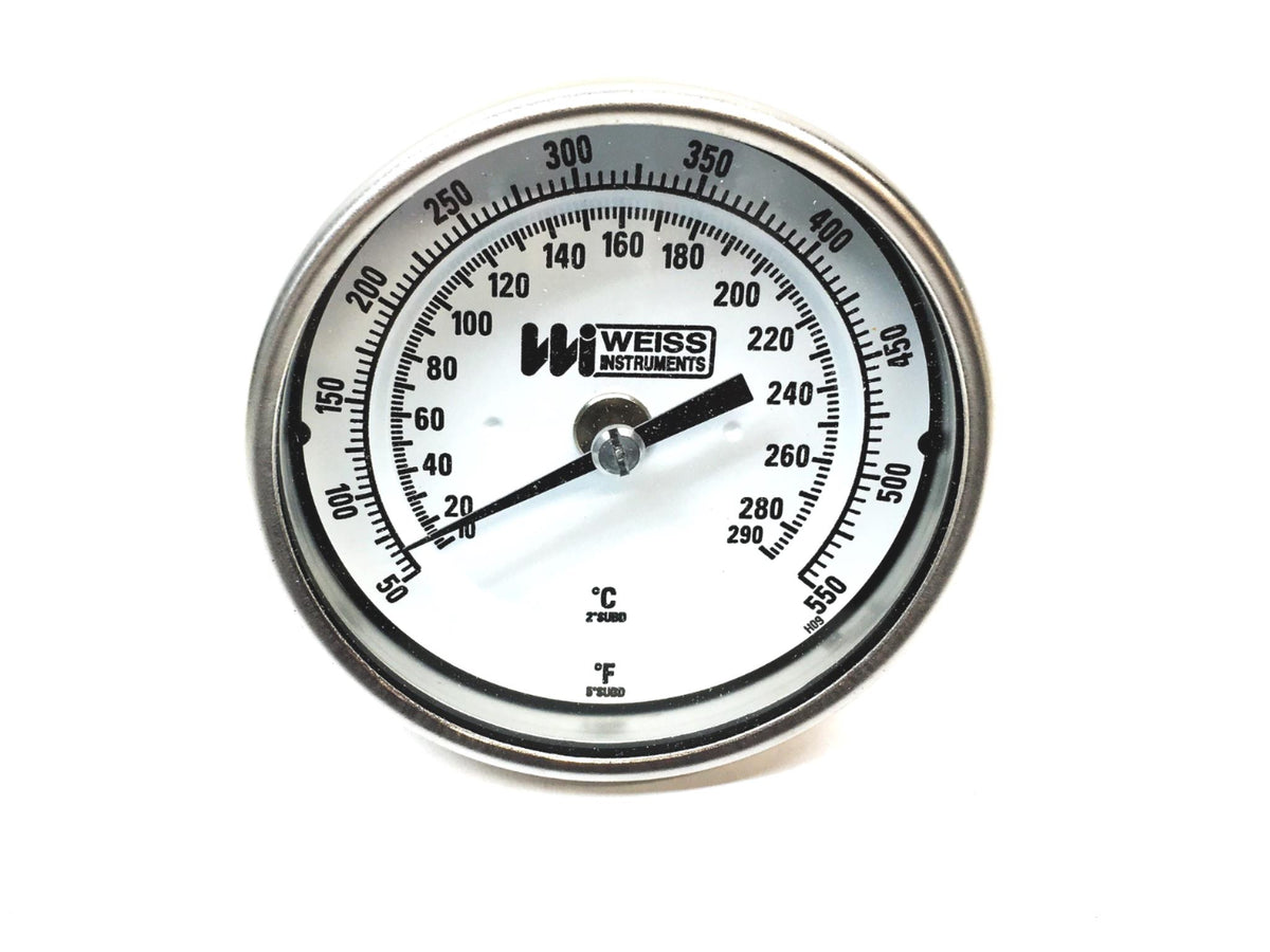 Weiss 3 Inch Back Mount 2-1/2 Inch Stem Bimetal Thermometer 3BM25-550 ...