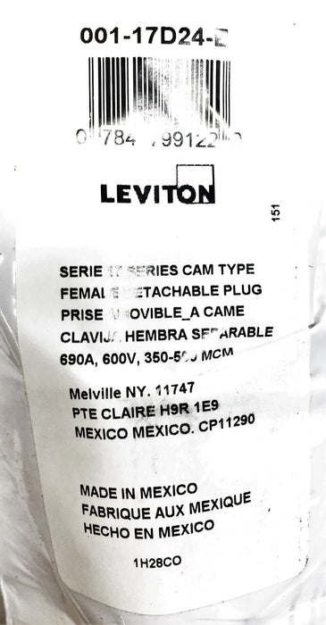 Leviton Taper Nose Cam Type Female Detachable Connector 001-17D24-E NO ...