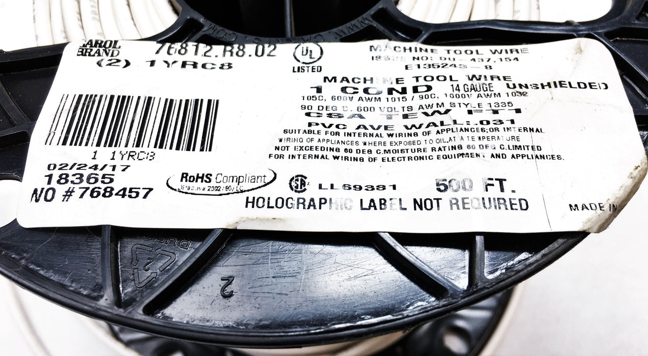 Carol 90C 600V AWM Style 1335 Machine Tool Wire 76812.R8.02 NOS ...