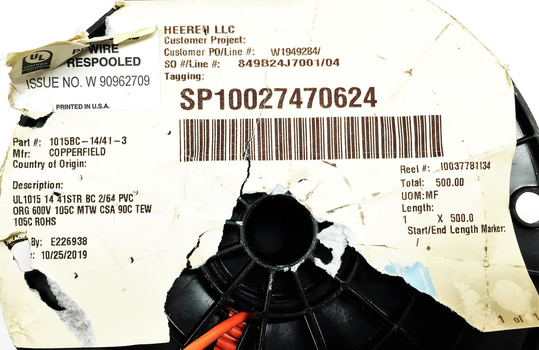 Copperfield Processed Wire Respooled Hook Up Wire Cable 1015BC-14/41-3 ...