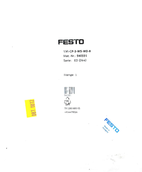 Festo 5-Pin Male/Female Connecting Cable KVI-CP-3-WS-WD-8 NOS ...