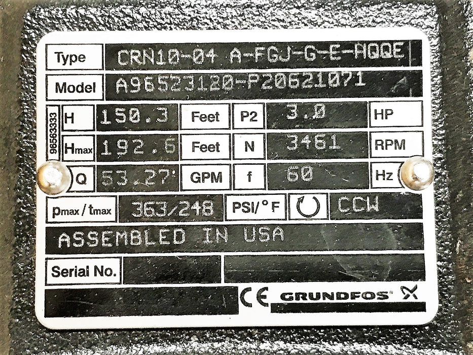 Grundfos Vertical Multi-Stage Centrifugal Pump CRN10-04 A-FGJ-G-E-HQQE ...