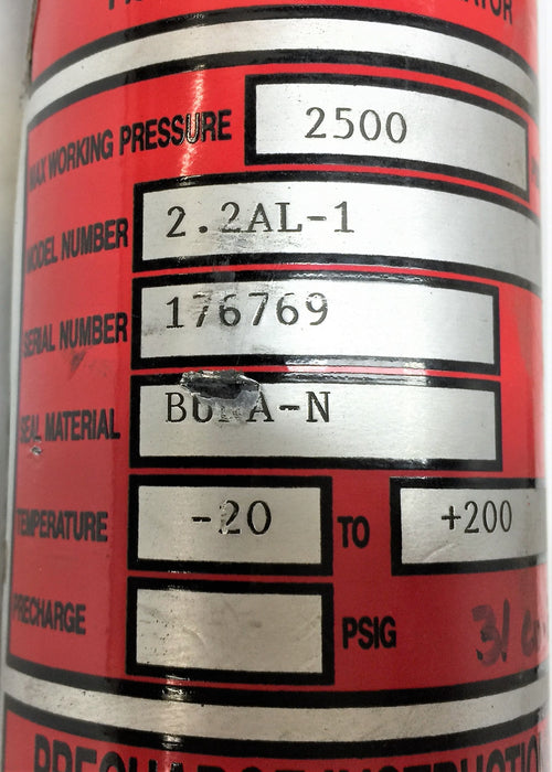 TOBUL ACCUMULATOR Econolator Piston Type Accumulator 2.2AL-1 NOS ...