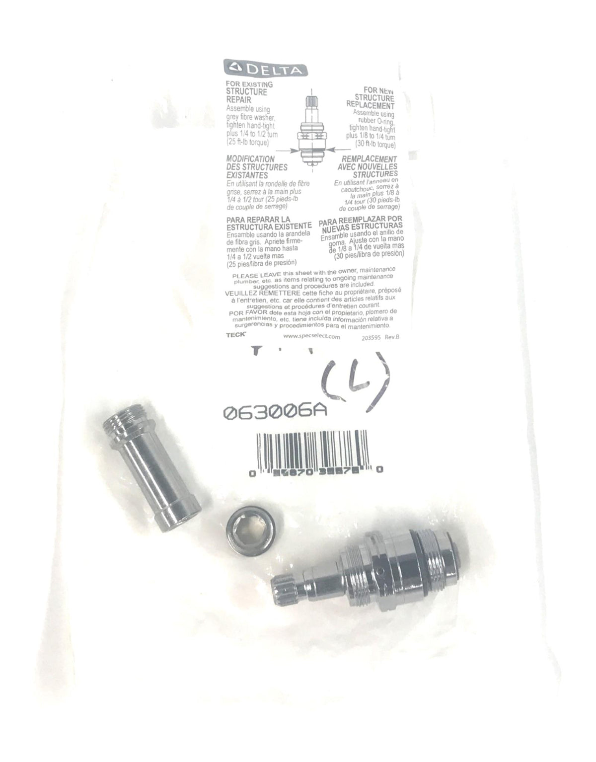 Delta Chrome Plated LH Tuf-Teck Stem Assembly 063006A NOS ...