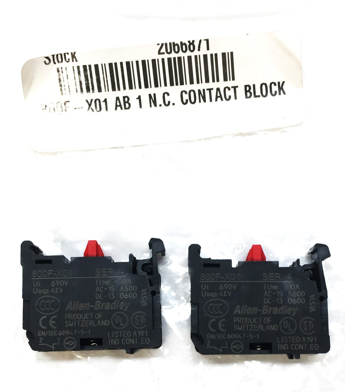 Allen-Bradley Auxiliary Contact Block 800F-X01 [Lot of 2] NOS ...