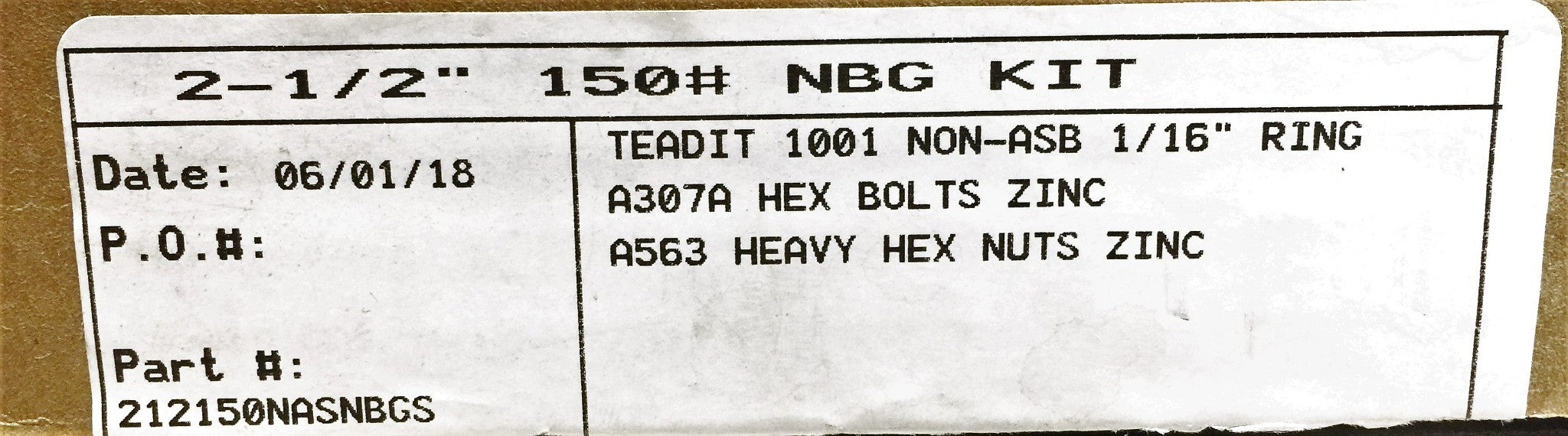 Teadit 1001 2-1/2" 150# Non-ASB 1/16th ring NBG Kit 212150NASNBGS NOS ...