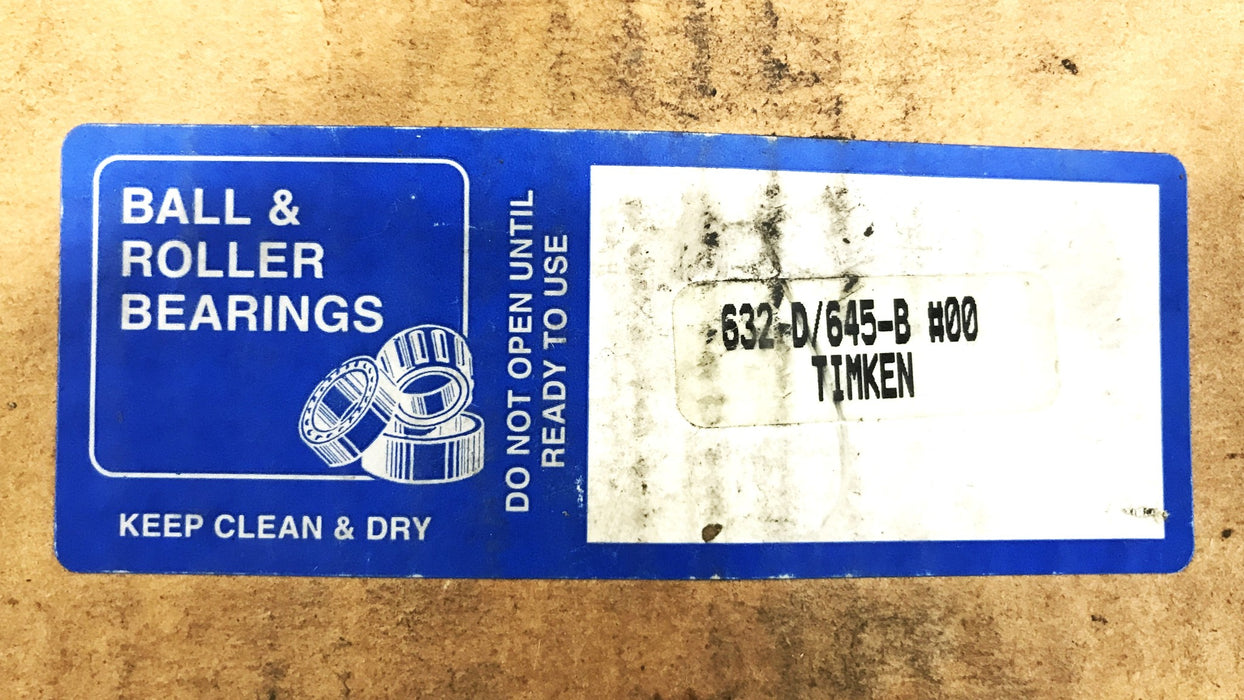 Timken Tapered Roller Bearing 2 Cone and Double Cup Assembly 632D/645B ...