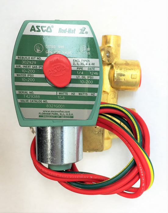 ASCO RedHat 1/4" Brass Solenoid Valve 8321G001 (MX194) NOS — governmenttransitsurplus.com