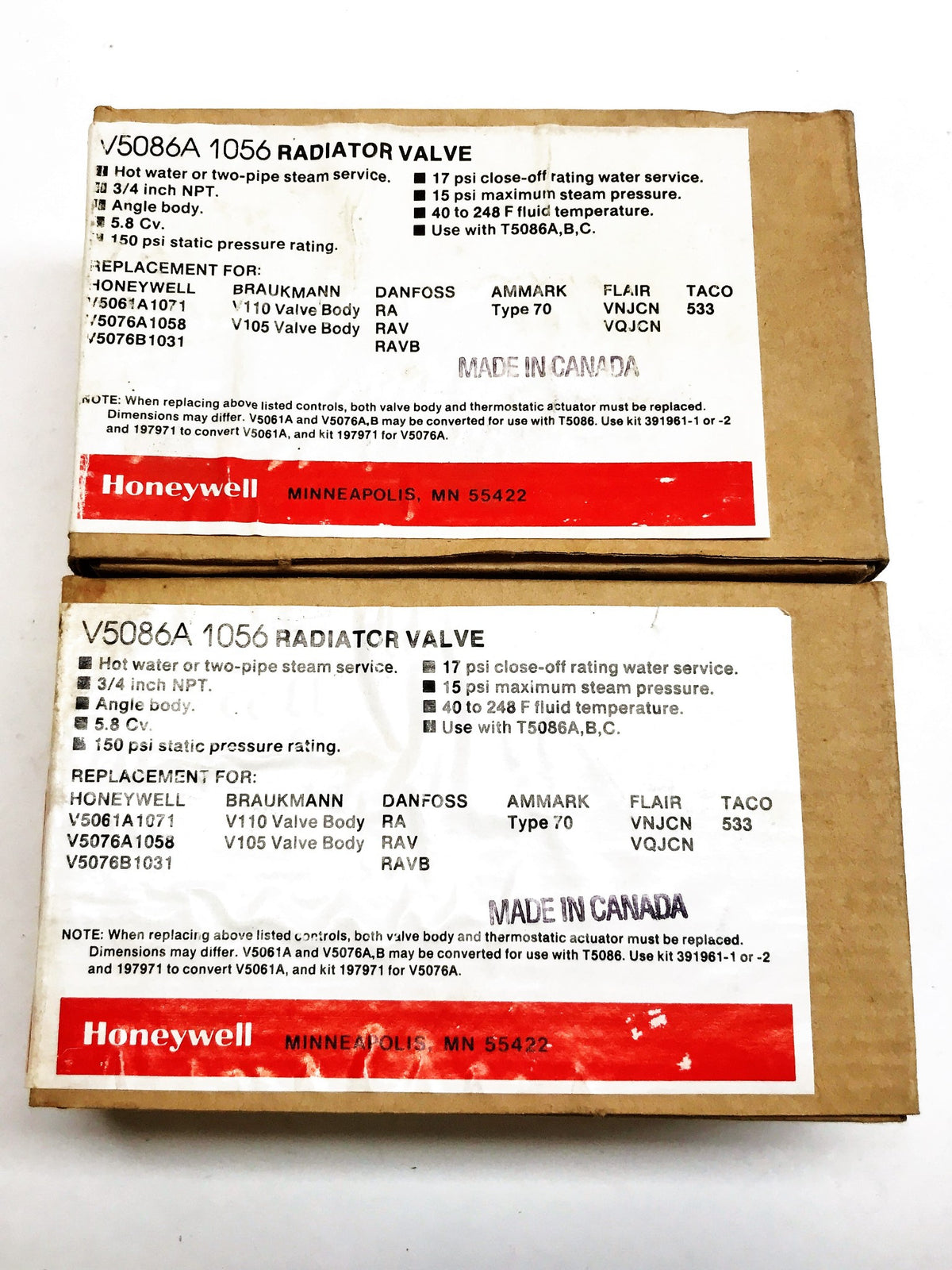 Honeywell Radiator Valve V5086A-1056 [Lot of 2] NOS ...