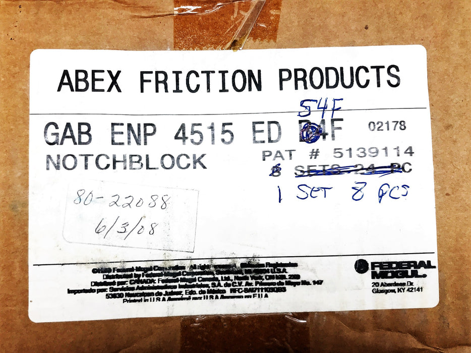 ABEX Brake Shoe Lining Strips, Set of 8, EN-4515 NOS ...