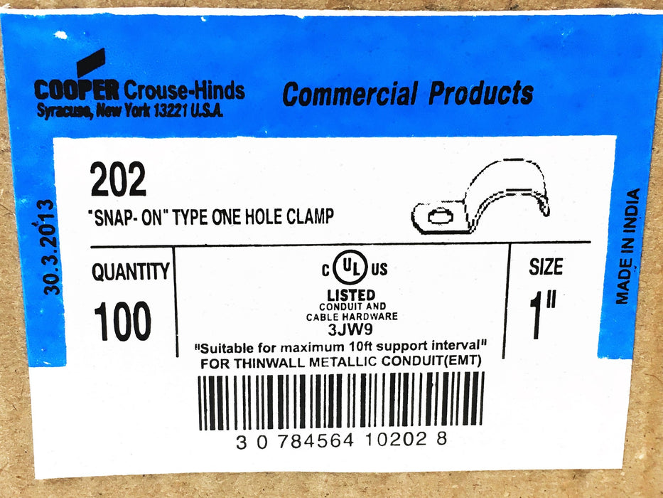 Cooper Crouse-Hinds 100 Piece Set 1in EMT Snap-On type One-Hole Clamp ...