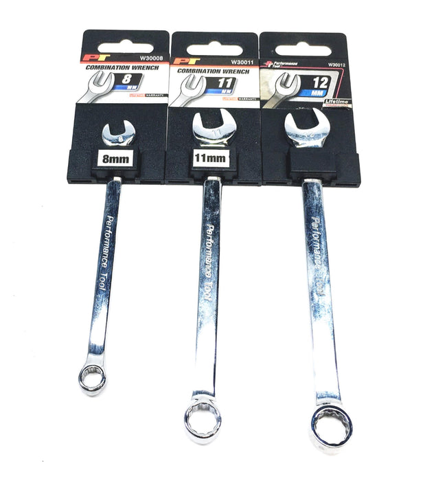 Performance Tools 3 Piece Combination Wrench Set W30008 W30011 W30012 ...