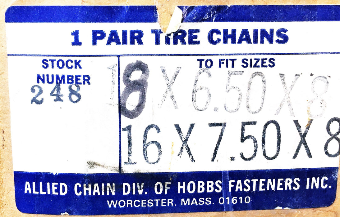Hobbs Fasteners Allied Chain Tire Chain Pair 248 NOS ...