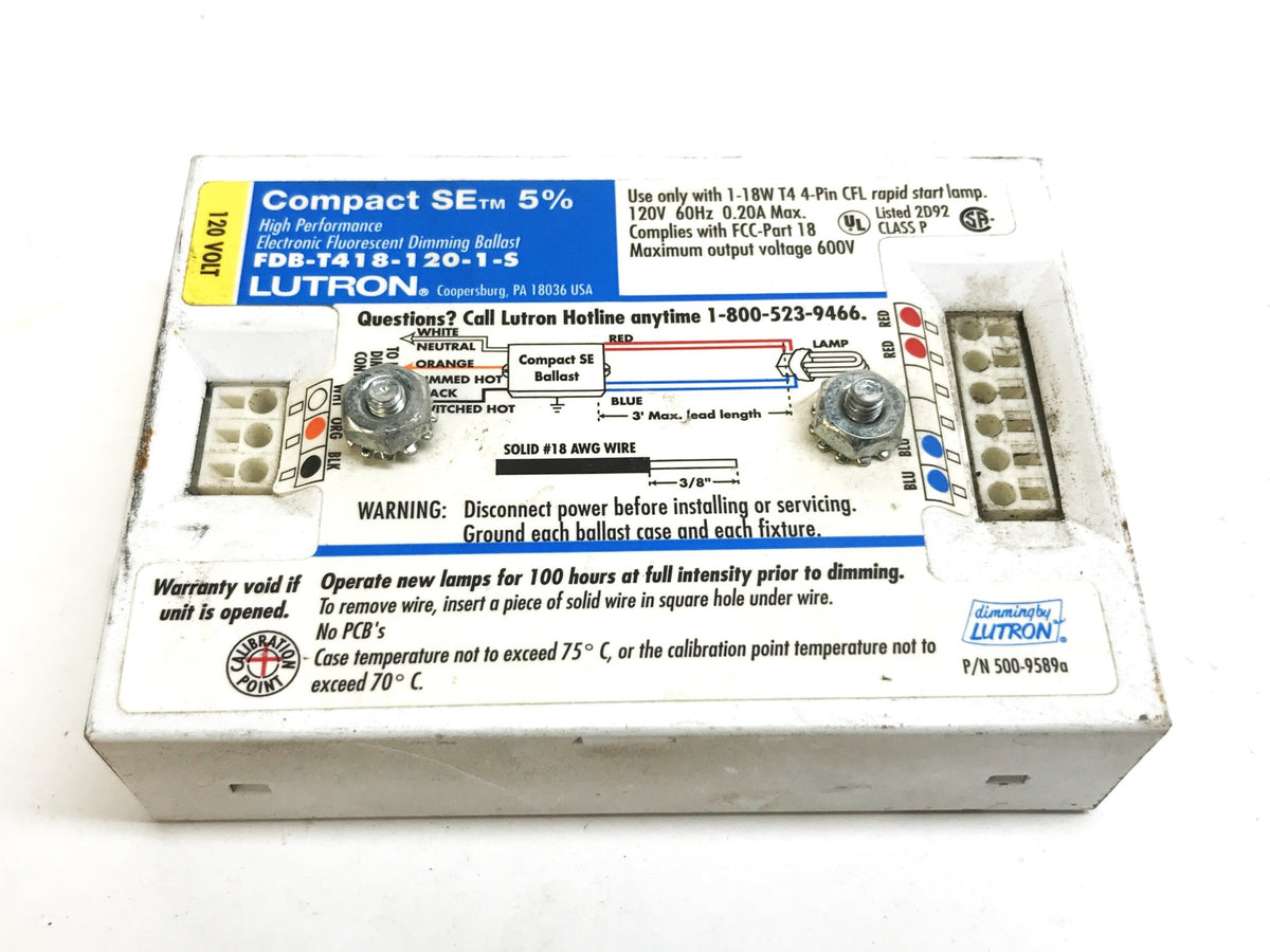 Lutron Fluorescent Dimming Ballast Lutron FDB-T418-120-1-5 USED ...