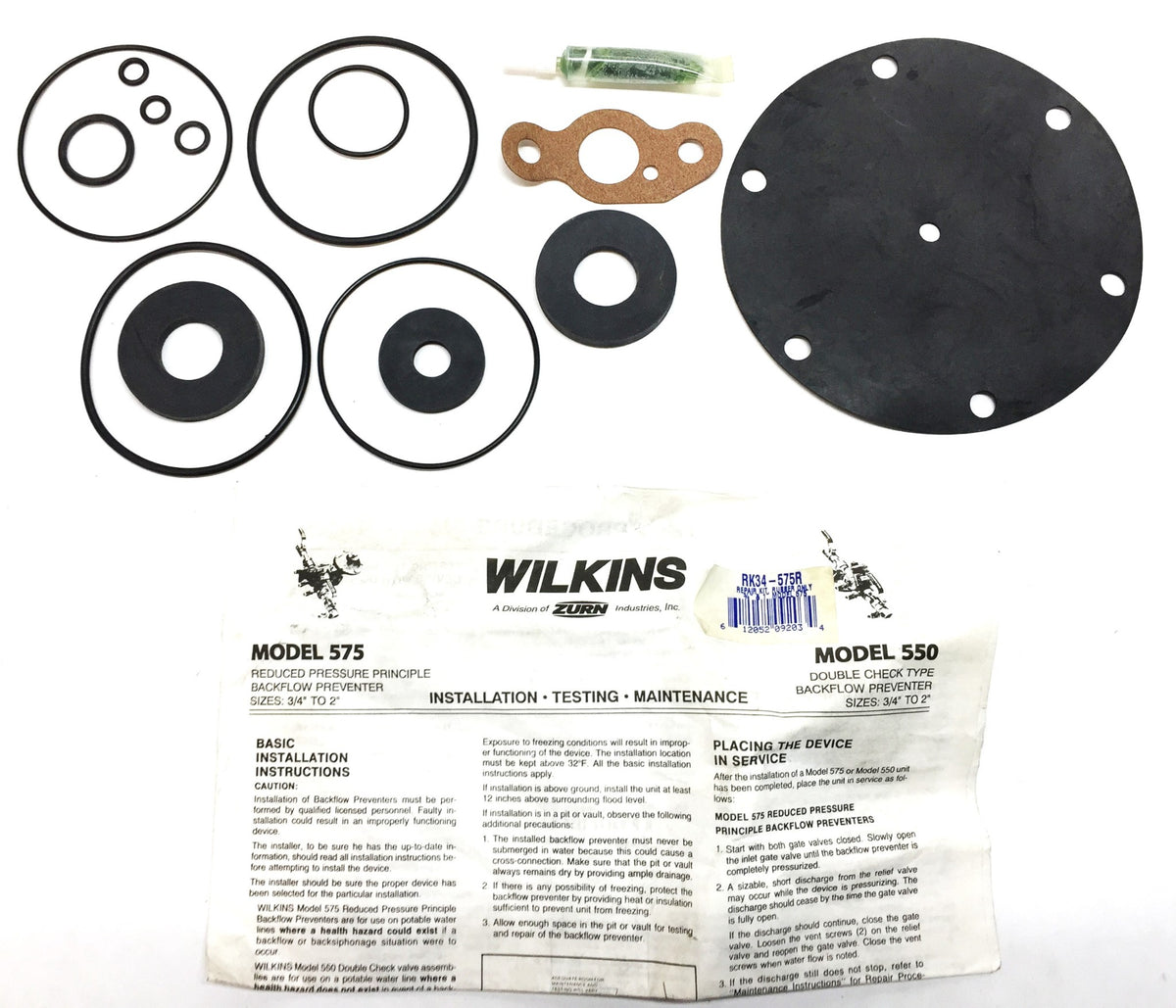 WILKINS 3/4"-2" Backflow Preventer Rubber Kit Model 550/575 RK34-575R ...