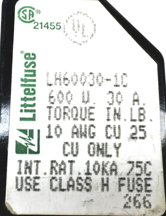 Littelfuse 600V 30A Fuse Holder LH60030-1C NOS ...