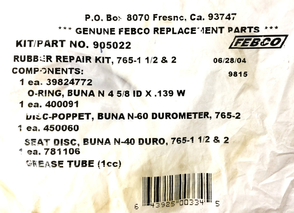 FEBCO Rubber Repair Kit 905022 NOS — governmenttransitsurplus.com