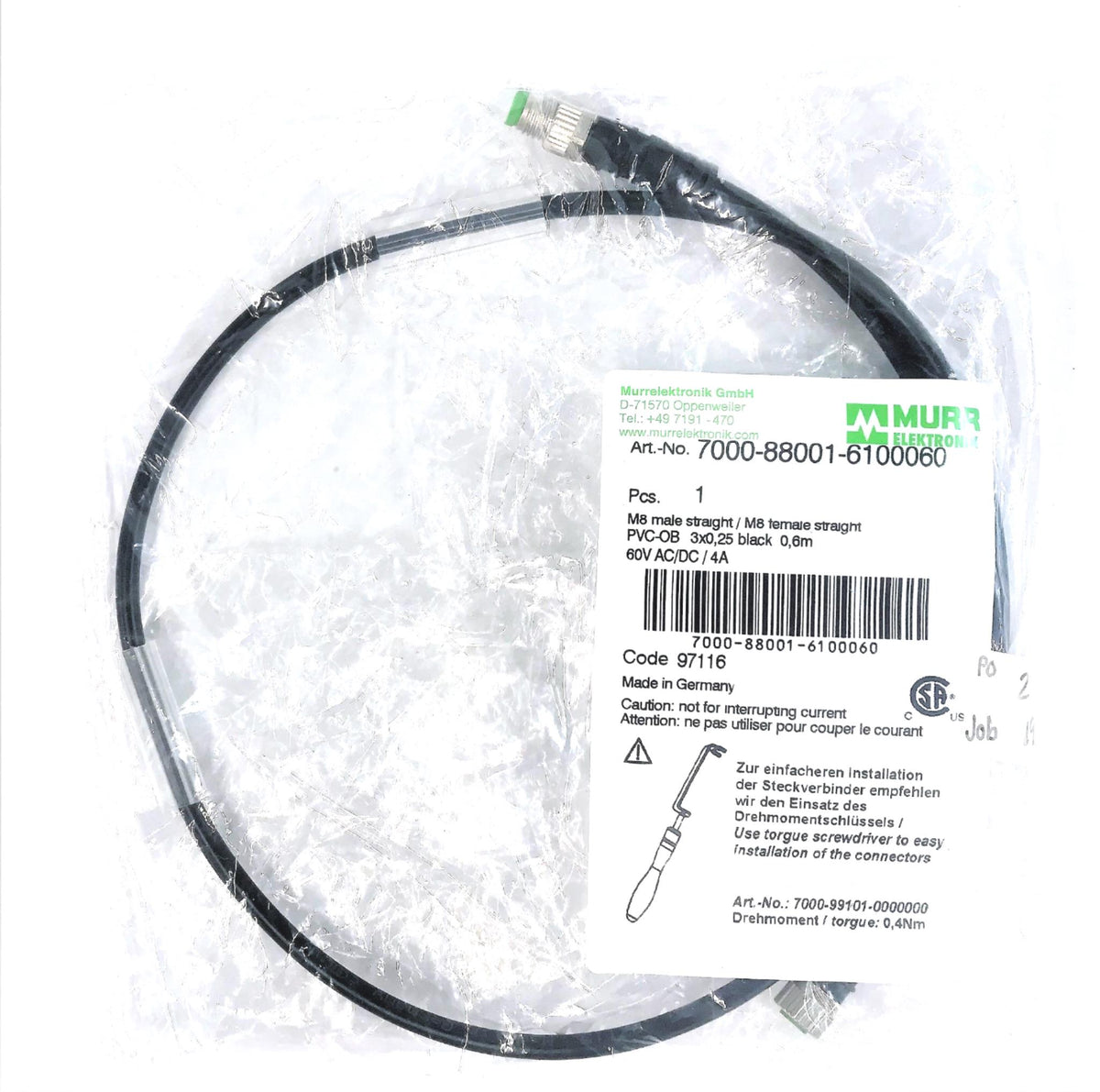 Murr Elektronik M8 Male/Female Straight Connecting Cable 7000-88001-61 ...